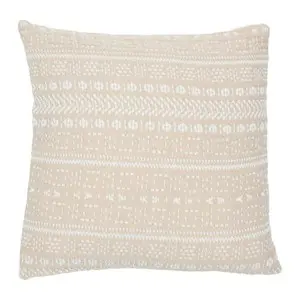 STORIED HOME Woven Cotton Embroidered Pillow - Beige