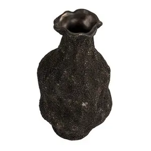 STORIED HOME Small Stoneware Organic Shaped Vase, Sand Finish - Black
