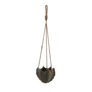 STORIED HOME Hanging Stoneware Cactus Shaped Planter With Rope - Blue