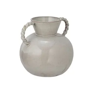 STORIED HOME 9.25 Inches Stoneware Vase With Twisted Handles And Reactive Glaze - Cream