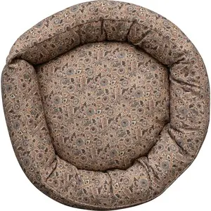 STORIED HOME Cotton Slub Pet Bed With Floral Pattern - Grey