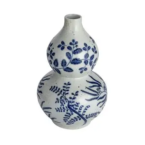 STORIED HOME Large Hand-painted Stoneware Vase - Blue