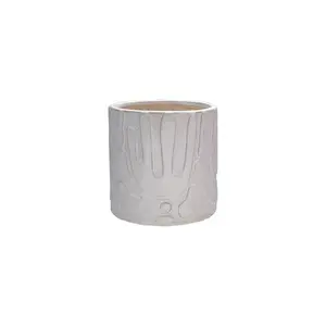 STORIED HOME Stoneware Planter With Embossed Design - Cream