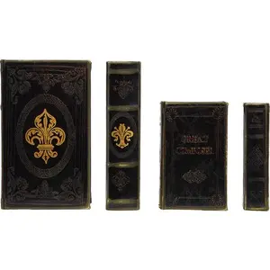 STORIED HOME 2-piece Wood And Faux Leather Book Storage Boxes With Fleur De Lis "great Composer - Black