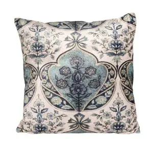 STORIED HOME Cotton Blend Velvet Printed Pillow With Floral Pattern - Cream