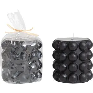 STORIED HOME Unscented Hobnail Pillar Candle - Black