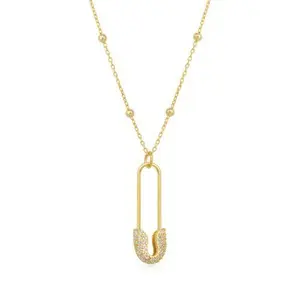 SPERO LONDON Sterling Jeweled Safety Pin Pendant Necklace - Gold