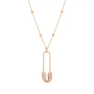 SPERO LONDON Sterling Jeweled Safety Pin Pendant Necklace - Rose Gold