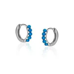 SPERO LONDON Beaded Blue Opal Huggie Hoop Earrings - Silver