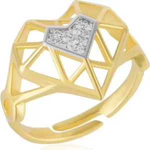 SPERO LONDON Geometric Heart Adjustable Ring In Sterling Silver Gold