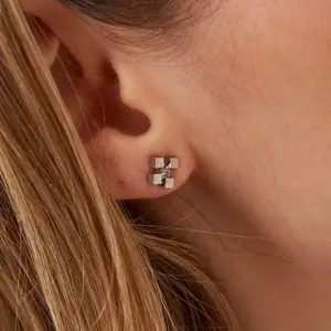 SPERO LONDON Four Cube Blocks Textured Stud Earrings - Silver