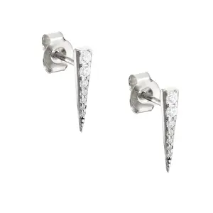 SPERO LONDON Long Pave Dagger Stud Earrings - Silver