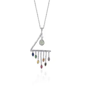 SPERO LONDON Rainbow Rain Drop Necklace - Silver