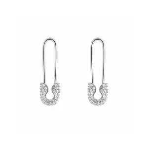 SPERO LONDON Pave Safety Pin Sterling Earrings - Silver