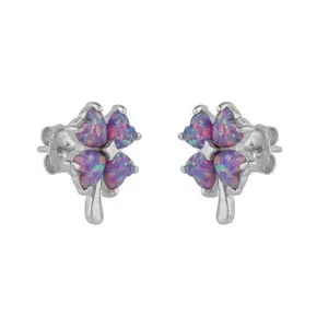 SPERO LONDON Opal Four Leaves Clover Stud Earrings - Silver