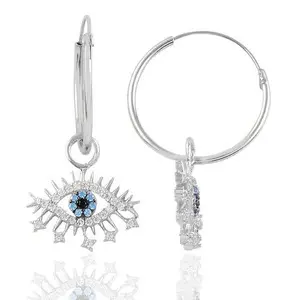 SPERO LONDON Evil Eye Charm Sterling Earrings - Silver