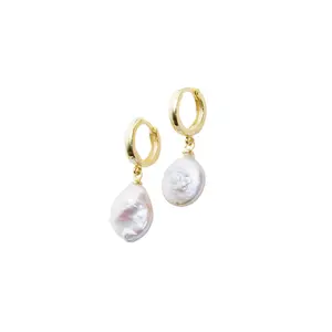 SPERO LONDON Treated Baroque Pearl Hoop Earrings - Gold