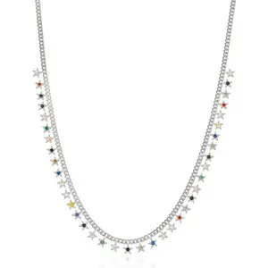 SPERO LONDON Rainbow Star Station Necklace - Silver