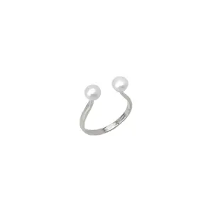 SPERO LONDON Double Pearl Sterling Open Ring - Silver