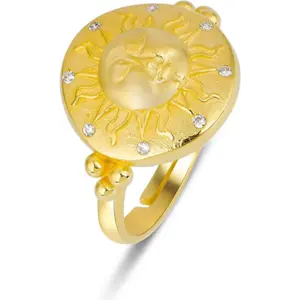 SPERO LONDON Sun Face Embossed Sterling Silver Ring - Gold