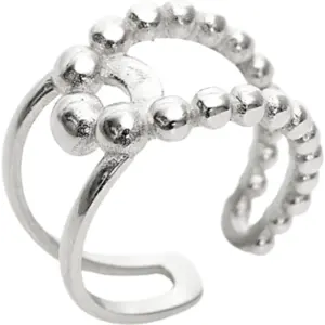 SPERO LONDON Beaded Intercepting Circle Sterling Adjustable Ring - Silver
