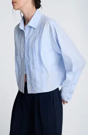 KENNETH COLE Striped Cropped Button-up Shirt
