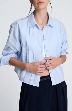 KENNETH COLE Striped Cropped Button-up Shirt