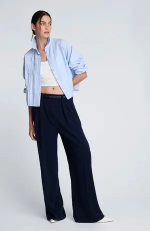 KENNETH COLE Striped Cropped Button-up Shirt