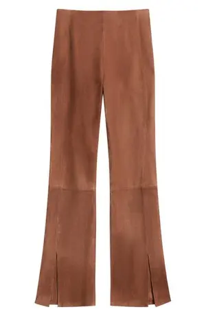 Theory Slit Hem Suede Straight Leg Pants