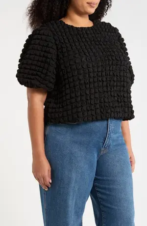 SUGARLIPS Textured Puff Sleeve Crop Top