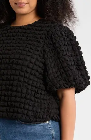 SUGARLIPS Textured Puff Sleeve Crop Top