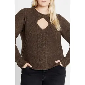 City Chic Salem Cutout Sweater - Chocolate