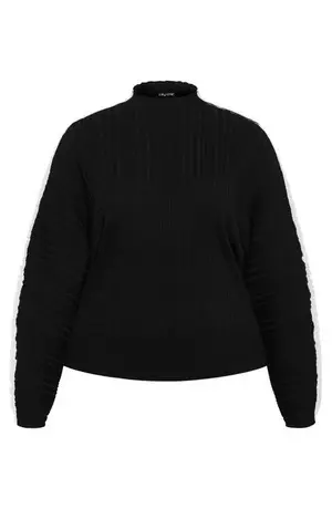 City Chic Funnel Neck Striped Sleeve Sweater