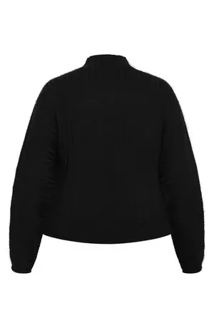 City Chic Funnel Neck Striped Sleeve Sweater