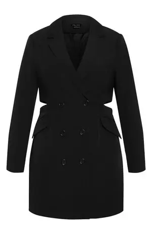 City Chic Double Breasted Long Sleeve Blazer Dress With Cutouts