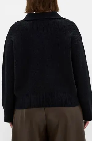 City Chic Ribbed Spread Collar Sweater - Black
