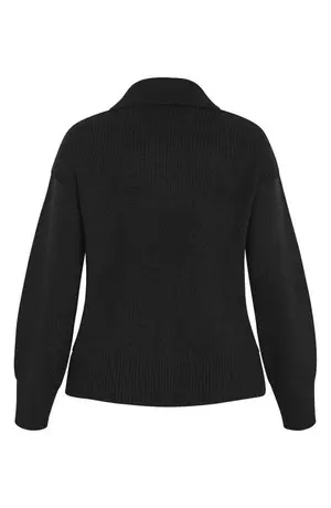 City Chic Ribbed Spread Collar Sweater - Black