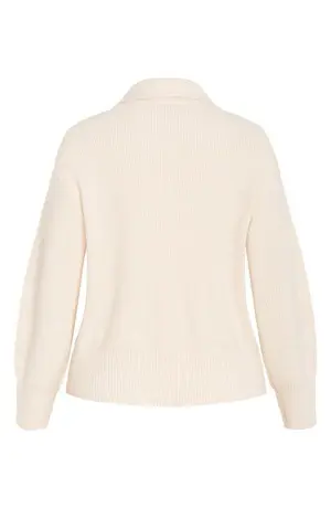 City Chic Ribbed Spread Collar Sweater - Cream