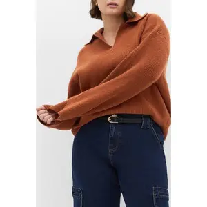 City Chic Ribbed Spread Collar Sweater - Toffee
