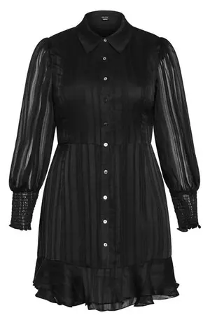 City Chic Journi Stripe Long Sleeve Shirtdress