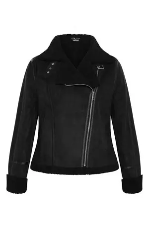 City Chic Faux Shearling Moto Jacket