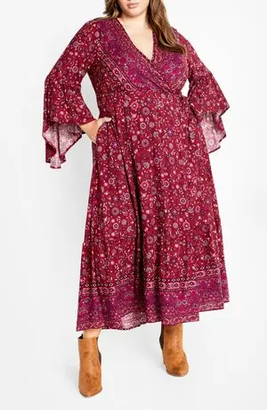 City Chic Adhara Mixed Print Maxi Dress - Red