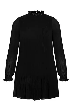 City Chic Plissé Minidress With Ruffle Trim