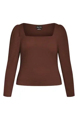 City Chic Jacqueline Texture Top - Chocolate