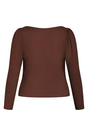 City Chic Jacqueline Texture Top - Chocolate