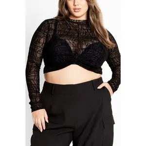 City Chic Evie Long Sleeve Mesh Crop Top
