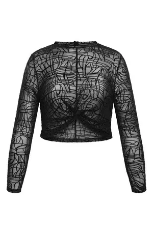 City Chic Evie Long Sleeve Mesh Crop Top