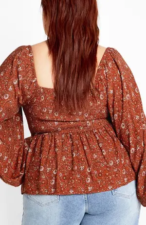 City Chic Monroe Smocked Top - Spice Ditsy