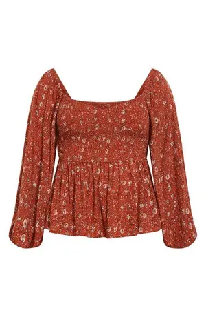 City Chic Monroe Smocked Top - Spice Ditsy