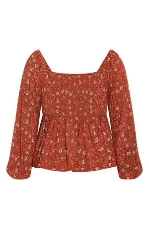 City Chic Monroe Smocked Top - Spice Ditsy
